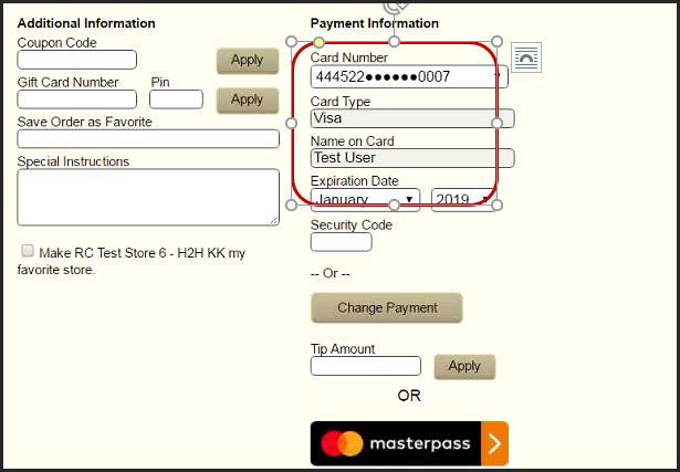 Aloha Digital Ordering | Processing a transaction with a stored card | NCR Docs