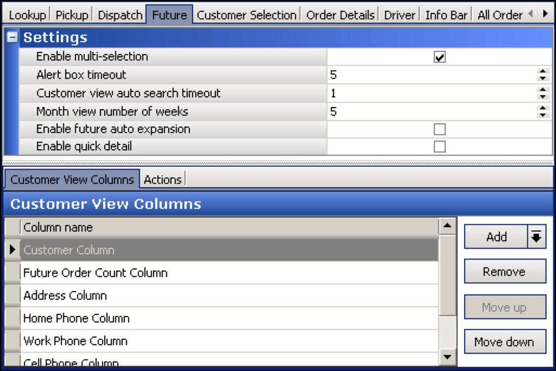 Aloha Takeout | Configuring Panel Options: Future tab | NCR Docs